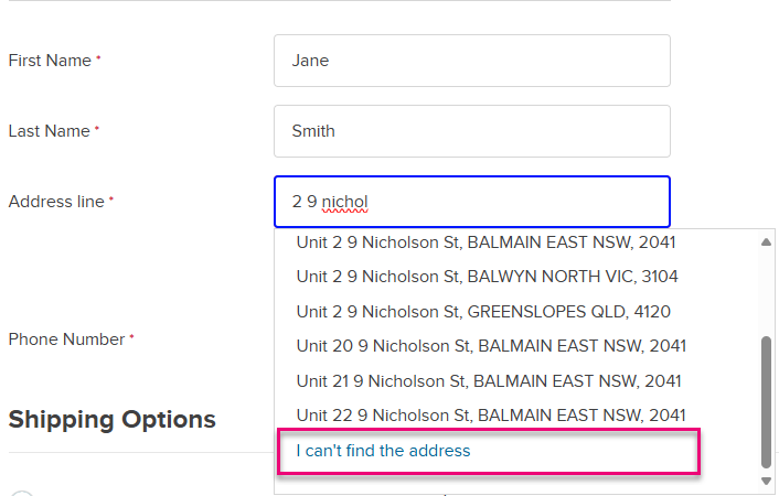 Unable To Enter Delivery Address – Independence Australia Group